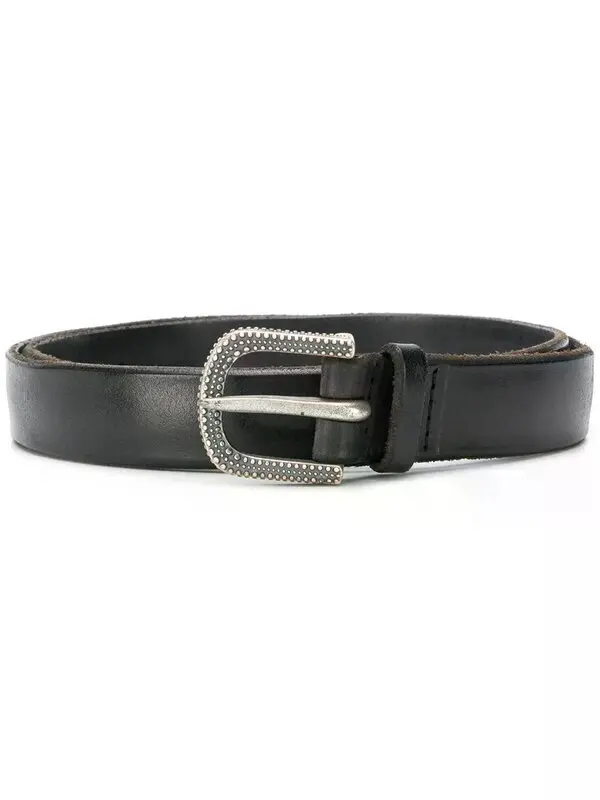 ORTIGNI Engraved Buckle Leather Belt - Black