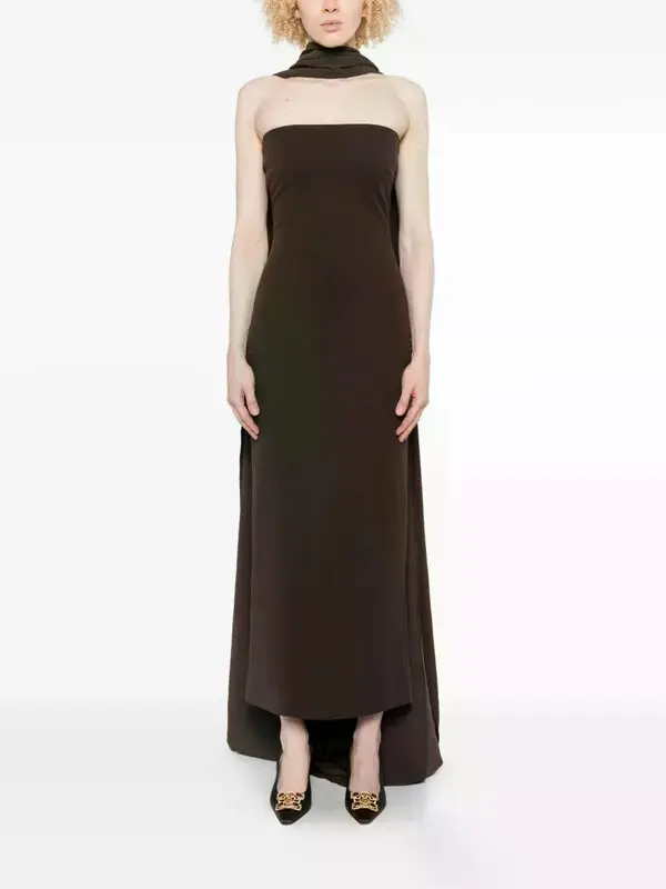 Solace London Martine Strapless Midi Dress - Brown