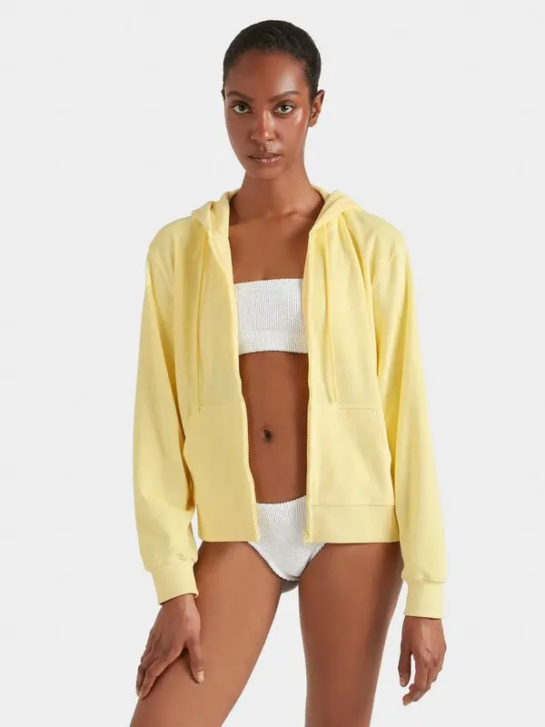 Hunza G Terry Towelling Zip Hoodie - Butter
