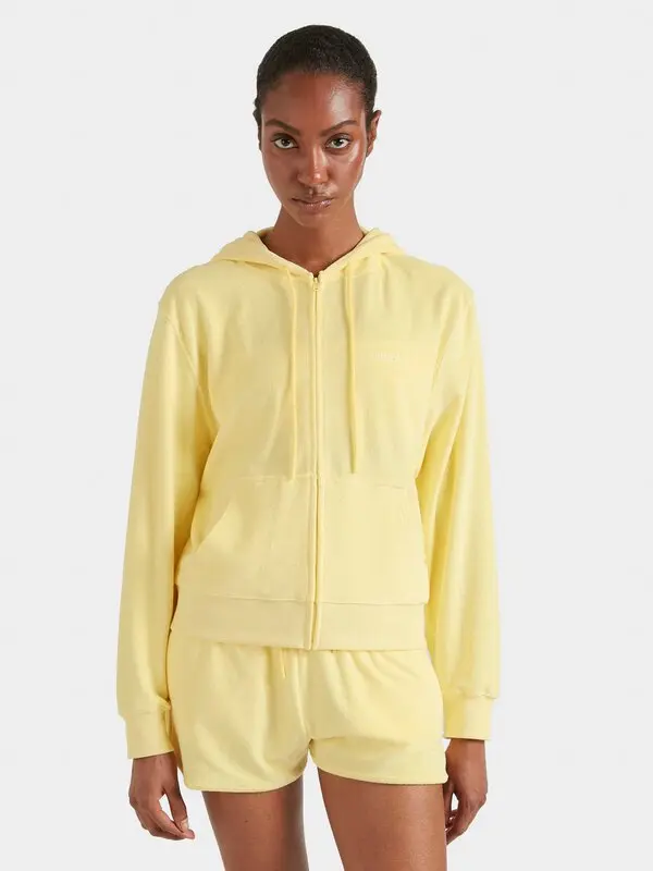 Hunza G Terry Towelling Zip Hoodie - Butter