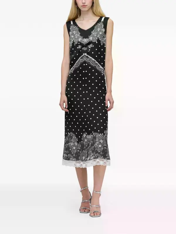 Marc Jacobs Polka Dot Lace-detail Midi Dress - Black