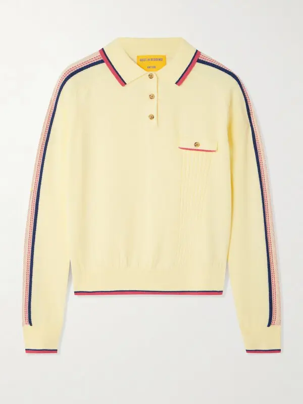 Guest In Residence Relay Striped Cotton And Cashmere-blend Polo Shirt - Yellow