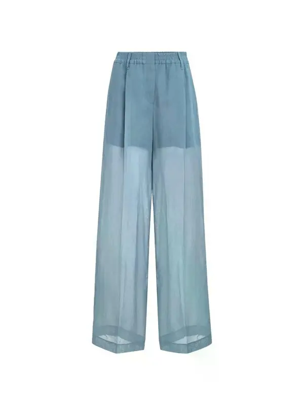 Brunello Cucinelli Cotton Organza Sartorial Track Trousers With Monili - Blue