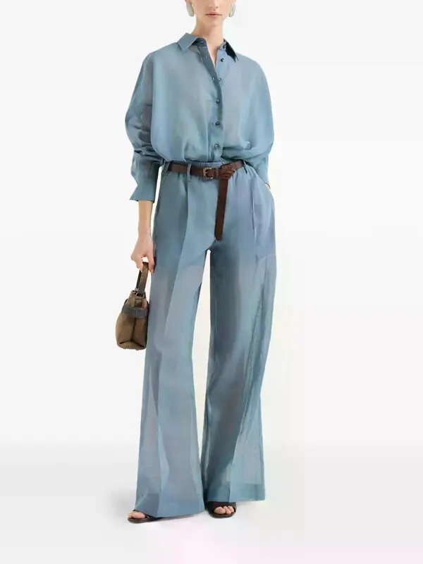 Brunello Cucinelli Cotton Organza Sartorial Track Trousers With Monili - Blue