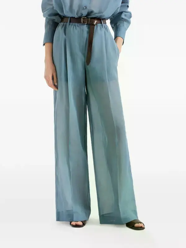 Brunello Cucinelli Cotton Organza Sartorial Track Trousers With Monili - Blue