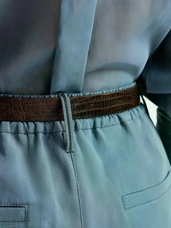 Brunello Cucinelli Cotton Organza Sartorial Track Trousers With Monili - Blue