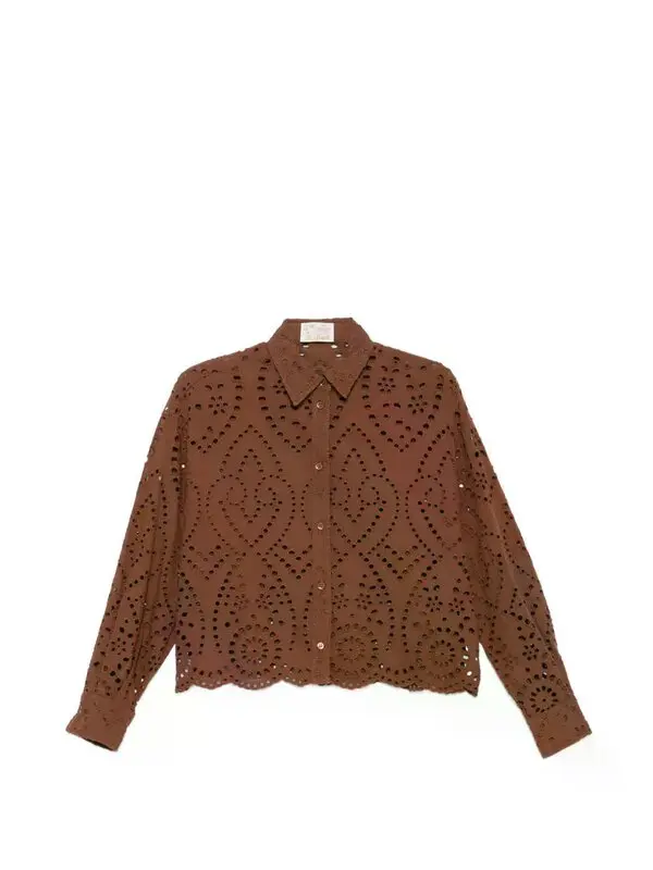 MC2 SAINT BARTH Cut-out Embroidered Blouse - Brown