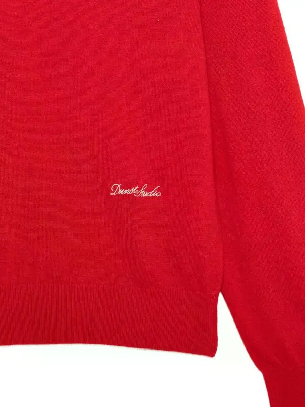 DUNST Logo V-neck Sweater - Red