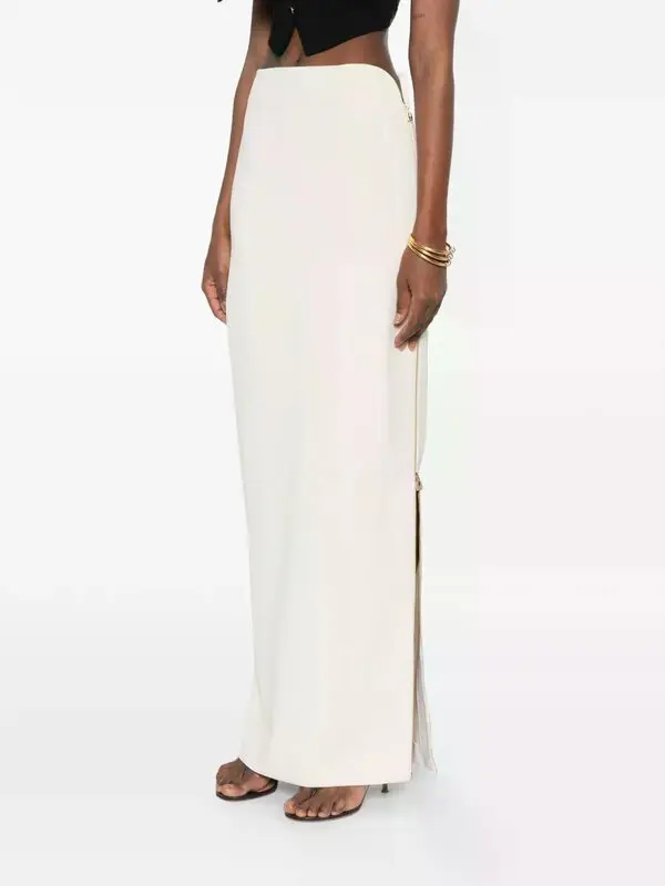 Elisabetta Franchi Crêpe Skirt With Jewel Zip Detail - Neutrals