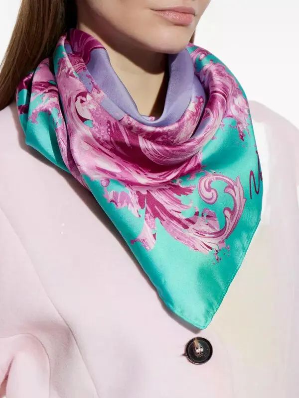 Versace Floral Silk Scarf - Blue