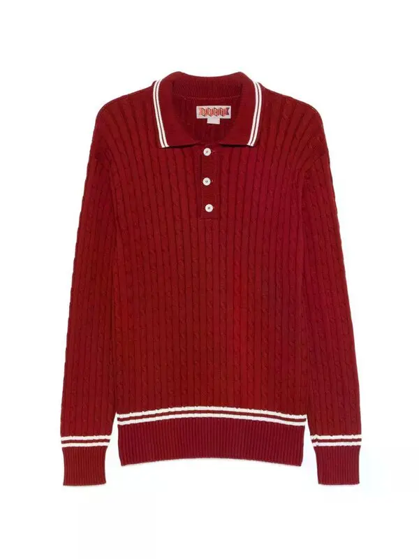 BARACUTA Cable-knit Striped Polo Shirt - Red