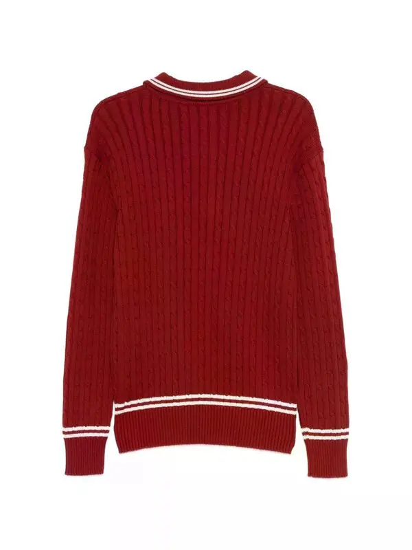 BARACUTA Cable-knit Striped Polo Shirt - Red