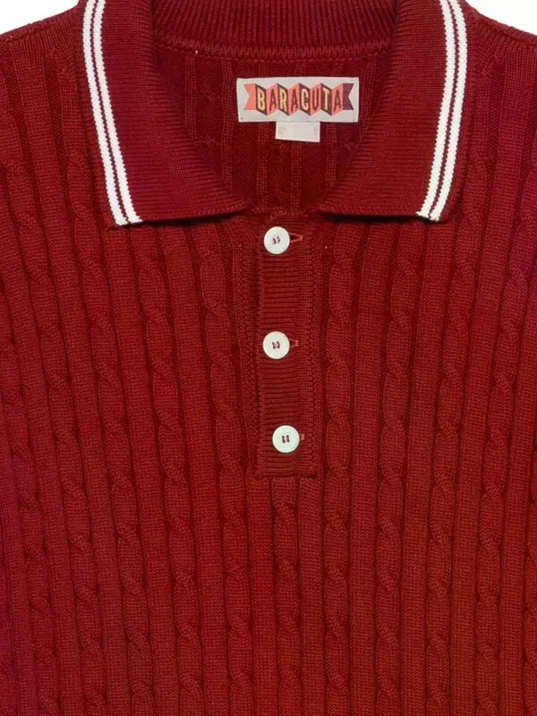 BARACUTA Cable-knit Striped Polo Shirt - Red