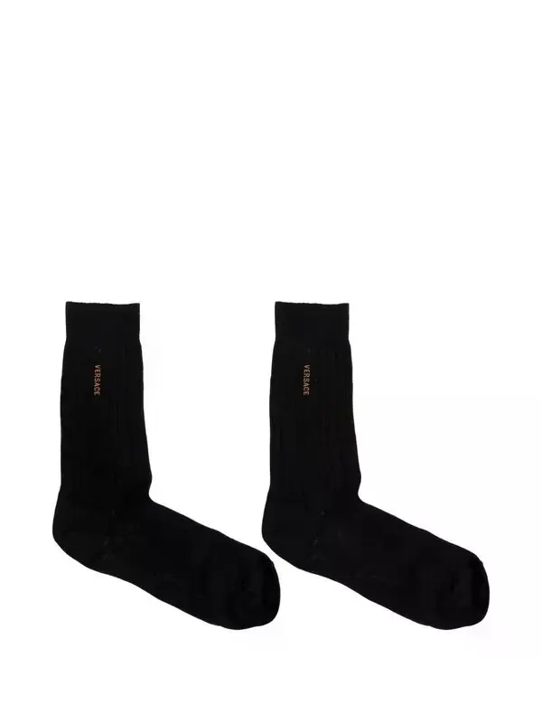 Versace Logo Ribbed Socks - Black