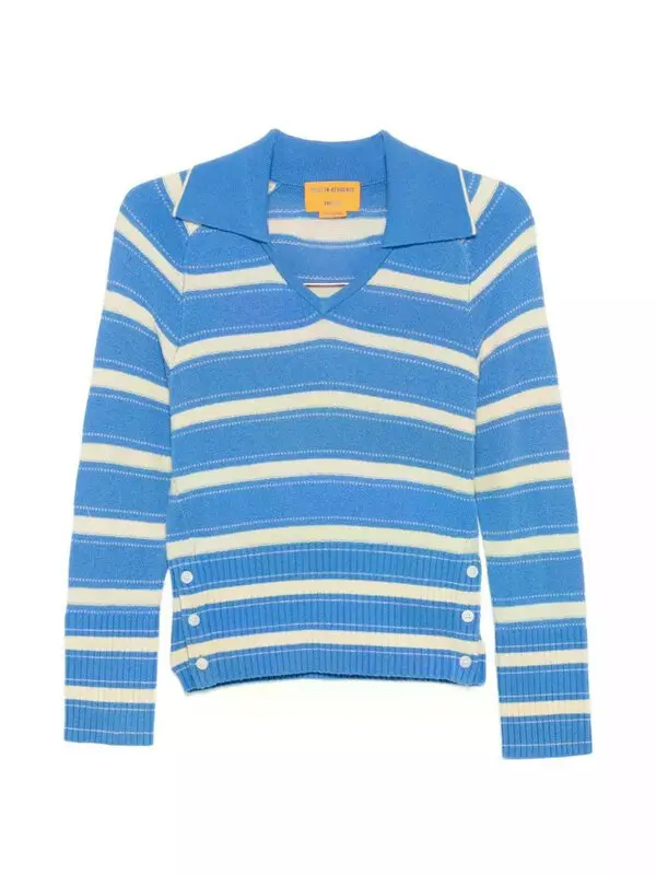 Guest In Residence Striped Button Detail Sweater - Blue