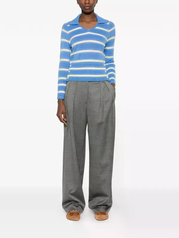 Guest In Residence Striped Button Detail Sweater - Blue