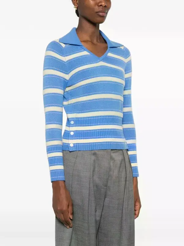 Guest In Residence Striped Button Detail Sweater - Blue
