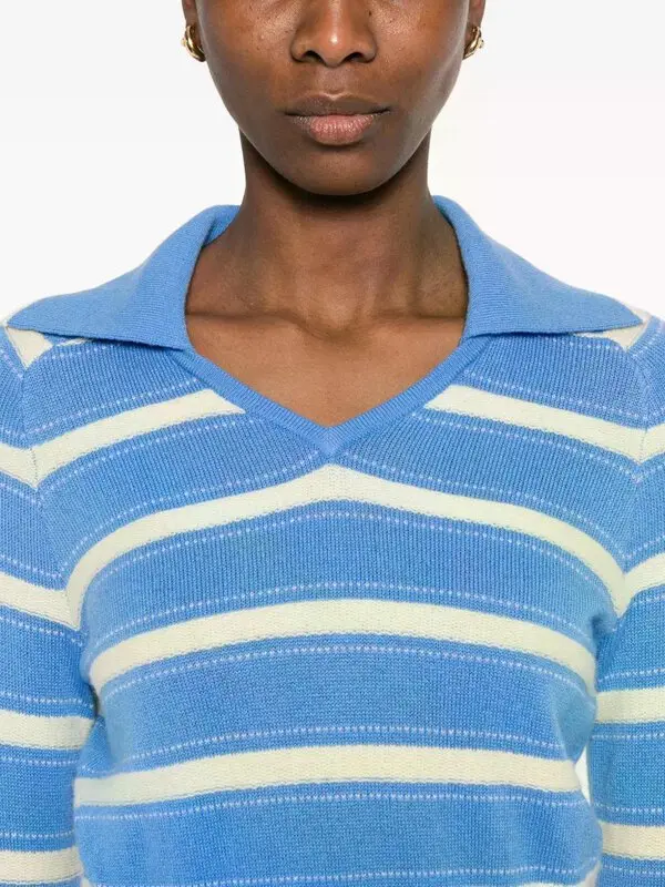 Guest In Residence Striped Button Detail Sweater - Blue