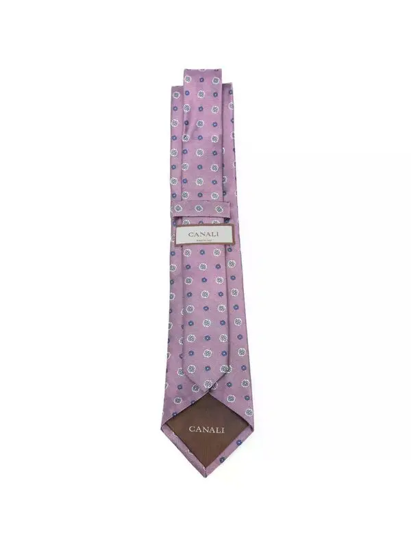 Canali Floral Print Neck Tie - Purple