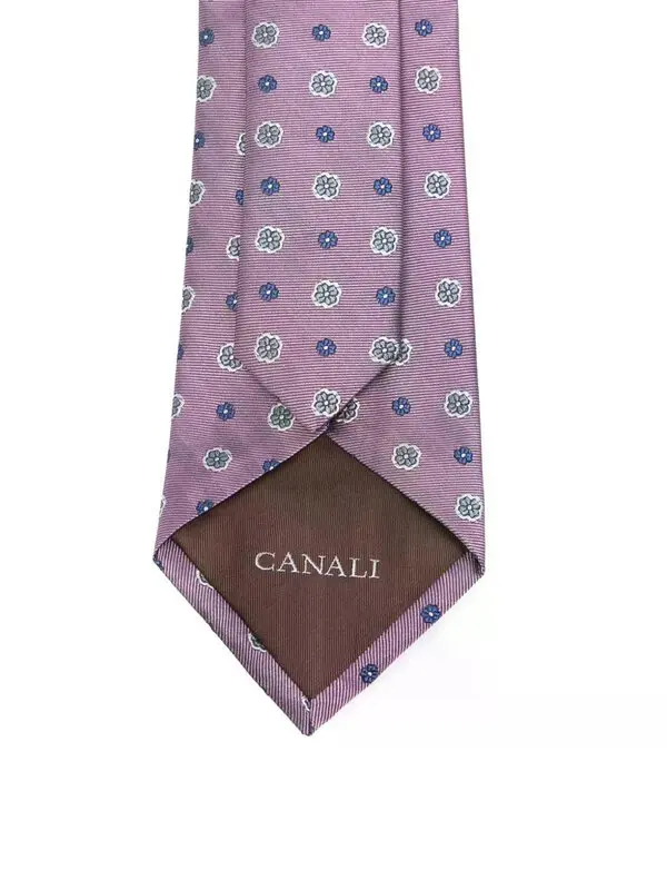 Canali Floral Print Neck Tie - Purple