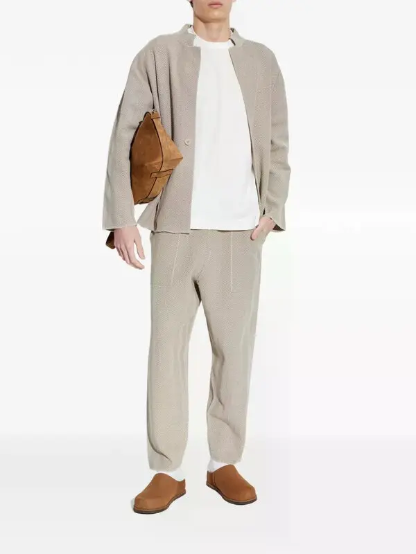 Issey Miyake Herringbone Elasticated Trousers - Neutrals
