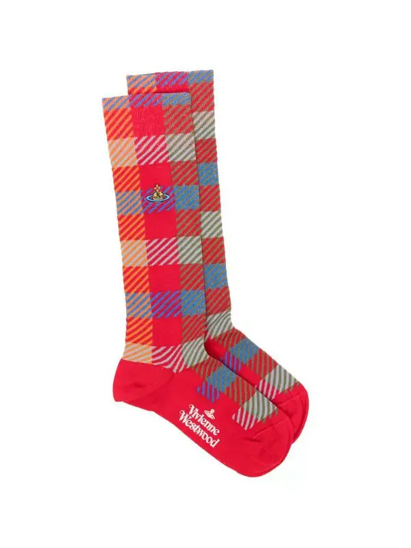 VIVIENNE WESTWOOD Embroidered Check Pattern Socks - Red
