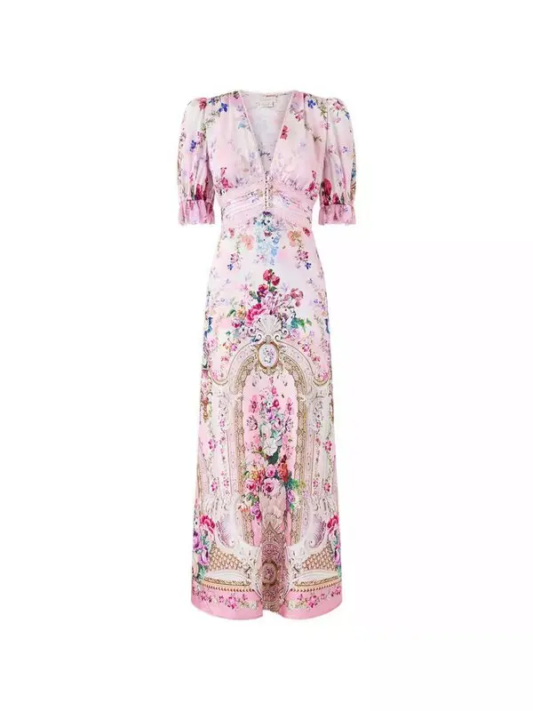 Camilla Bias Lace-insert Floral Midi Dress