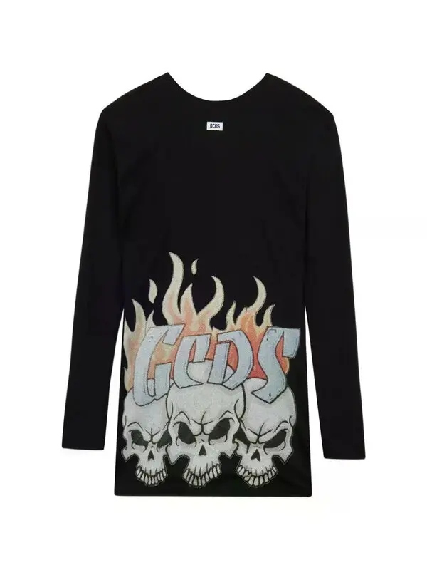 Gcds Skull-print Mini Dress - Black