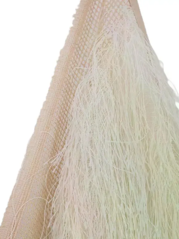 ALYSI Fringed V-neck Top - Neutrals