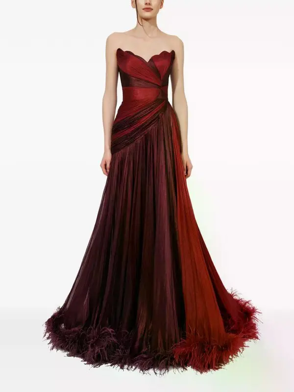 IRIS SERBAN Giselle Feather Strapless Maxi Dress