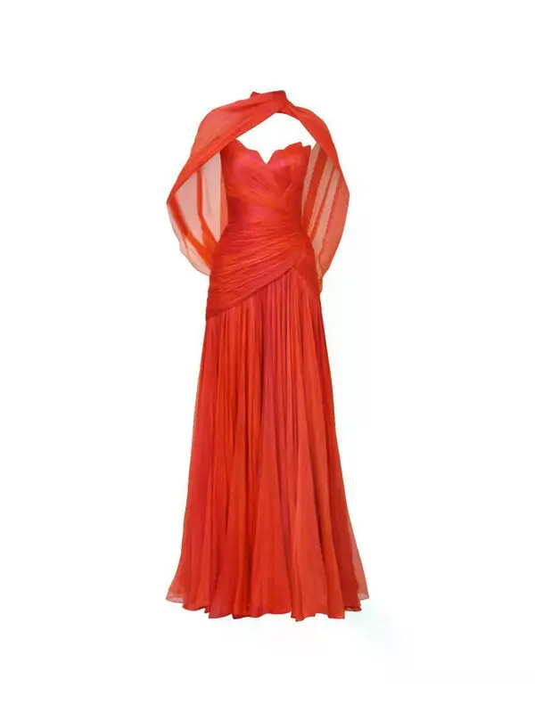 IRIS SERBAN Petal Draped Gown Maxi Dress - Red