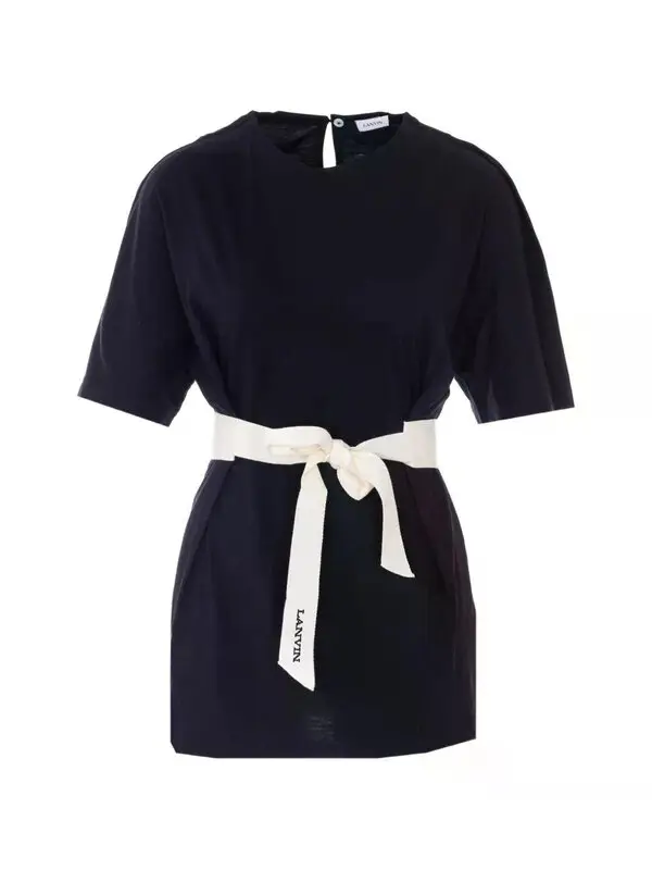LANVIN Button And Lace Detail T-shirt - Blue