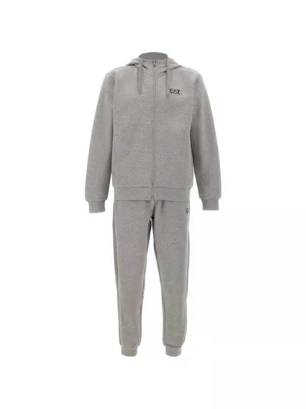 EA7 Hooded Logo Cotton Tracksuit - Grey