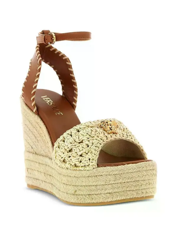Versace Braided Medallion Espadrille Wedges - Brown