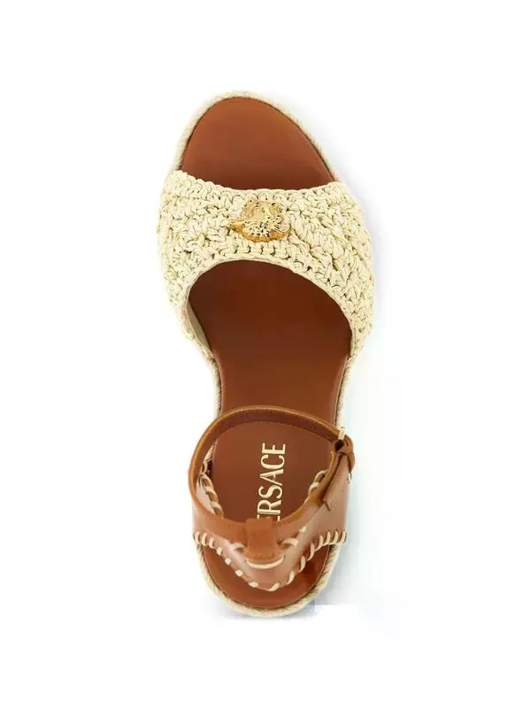 Versace Braided Medallion Espadrille Wedges - Brown