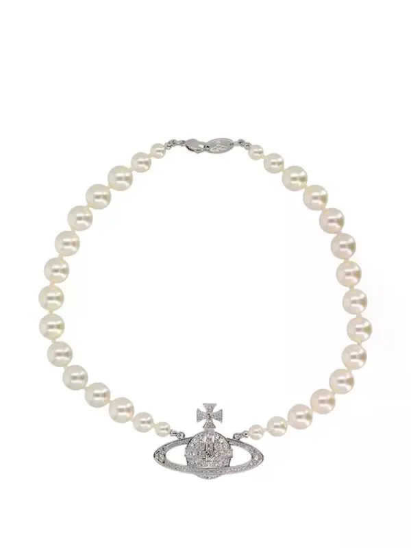 VIVIENNE WESTWOOD Mini Bas Relief Faux-pearl Necklace - Silver