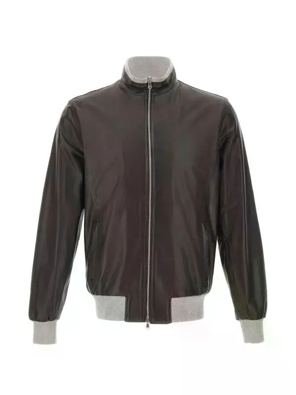 BARBA NAPOLI Leather Zip Jacket - Brown