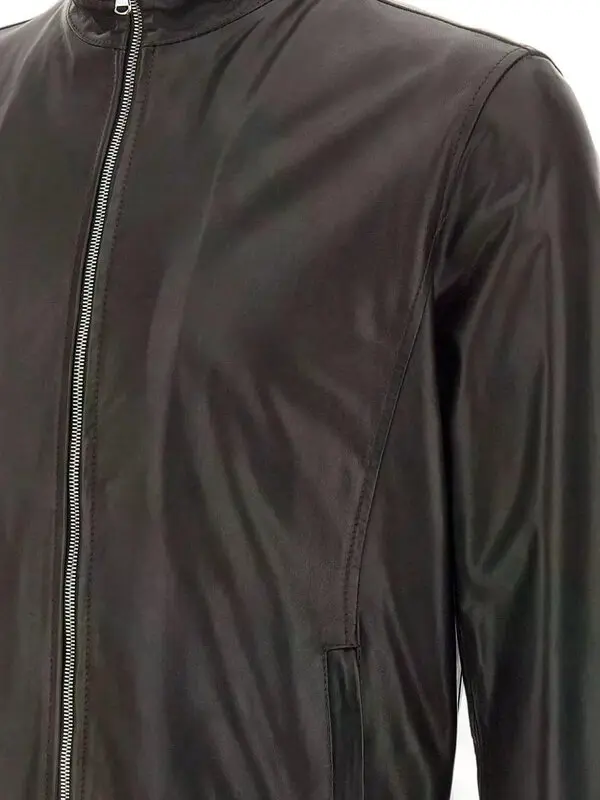BARBA NAPOLI Leather Zip Jacket - Brown