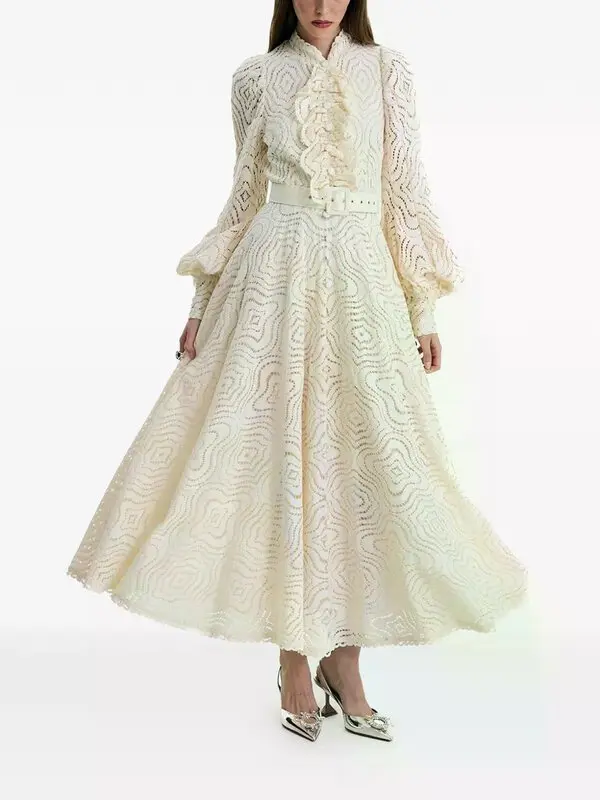 MOOS STUDIO Ethereal Grace Ruffled Belted Maxi Dress