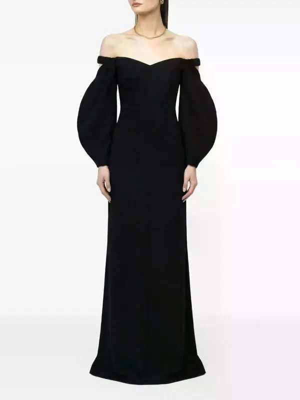 black balloon sleeve maxi dress V-Neck Balloon-Sleeve Maxi Dress