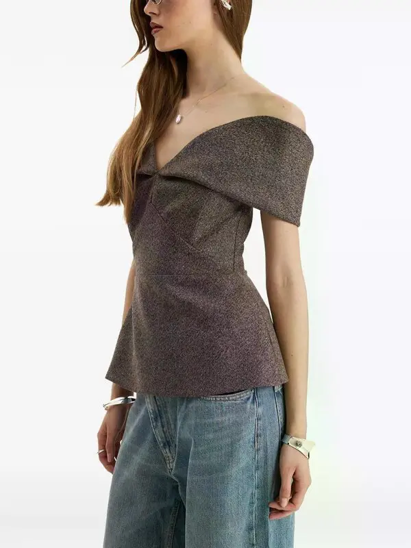 MOOS STUDIO Off-shoulder Peplum Top - Brown