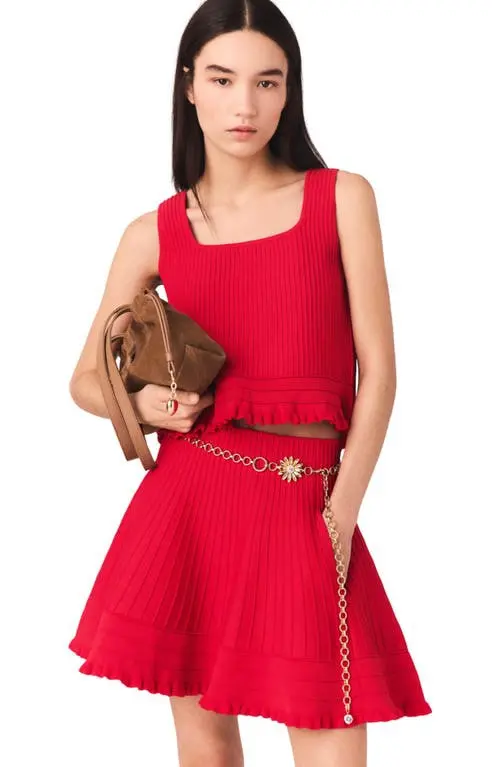 Maje Ruffled Knit Crop Top