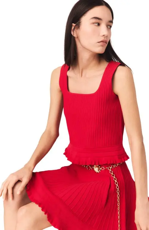Maje Ruffled Knit Crop Top