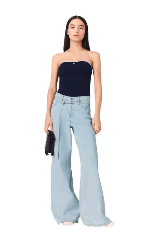 Maje Wide-leg Rhinestone Jeans - Blue Sky