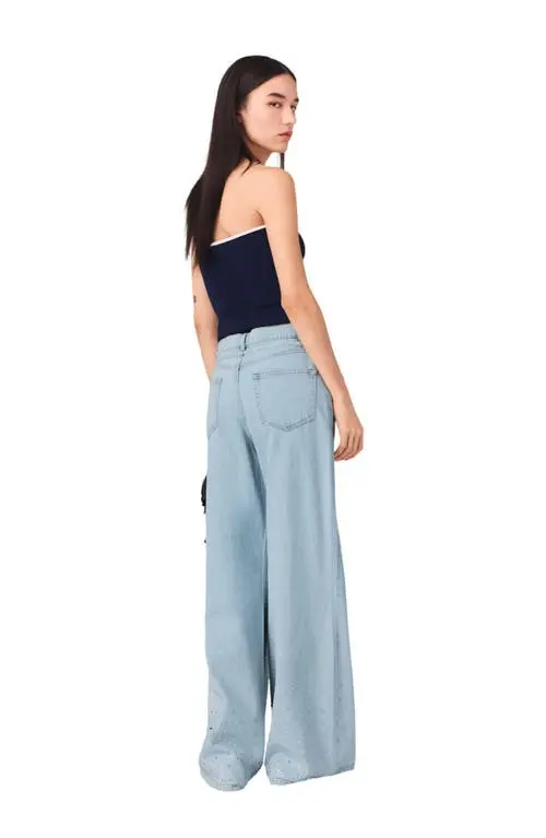 Maje Wide-leg Rhinestone Jeans - Blue Sky