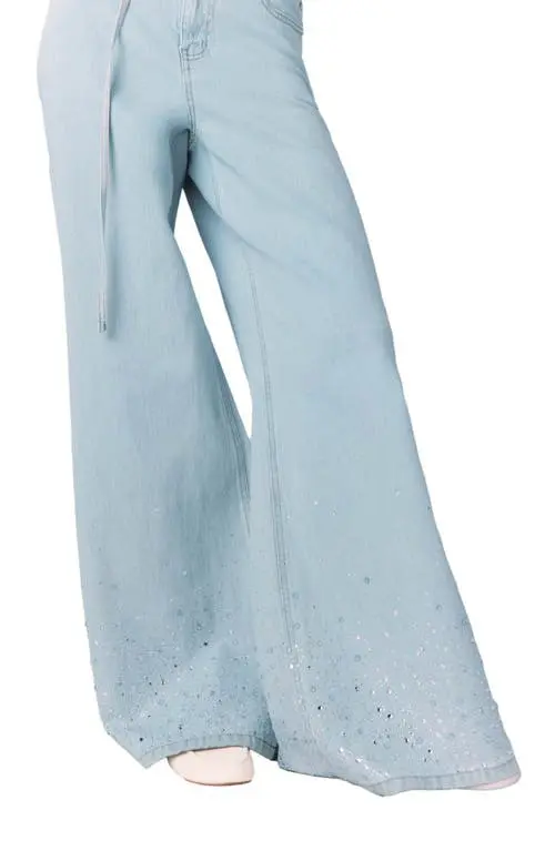 Maje Wide-leg Rhinestone Jeans - Blue Sky
