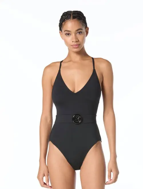 Michael Kors Bubble Logo Cross Back One-piece Swimsuit - Black