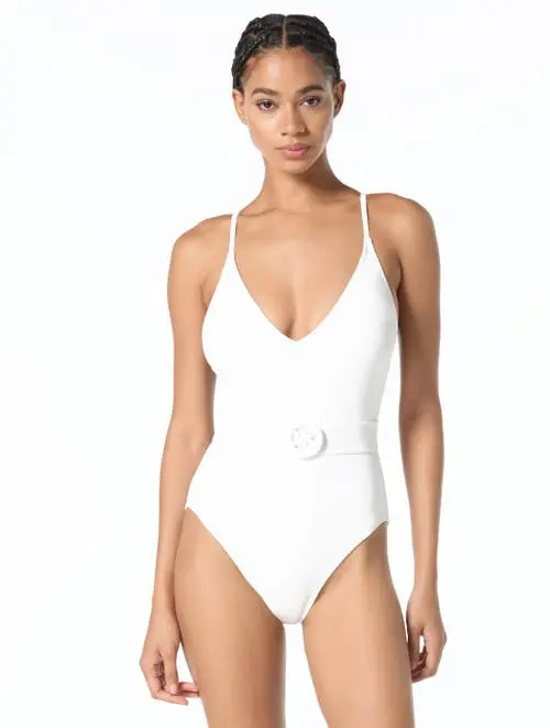 Michael Kors Bubble Logo Cross Back One-piece Swimsuit - White