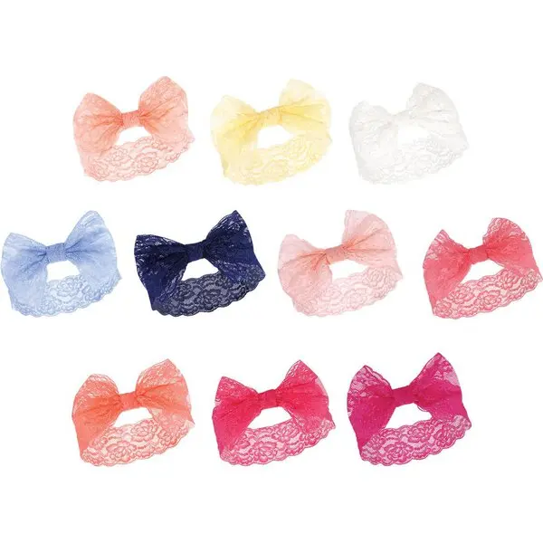 HUDSON BABY 10-piece Lace Headband Set - Periwinkle Yellow Pink Coral