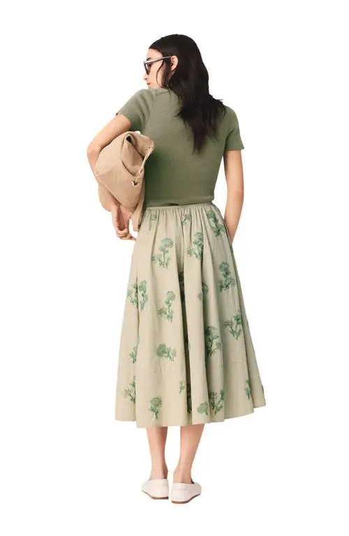 Maje Embroidered Technical Midi Skirt - Beige